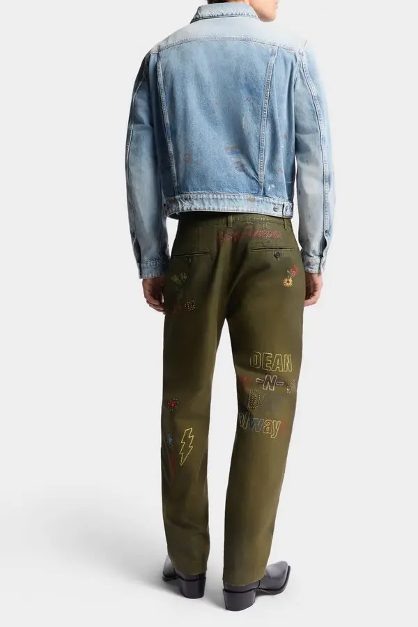 Dsquared2 Straight Leg Embroidered Canvas Cotton Pants - Green