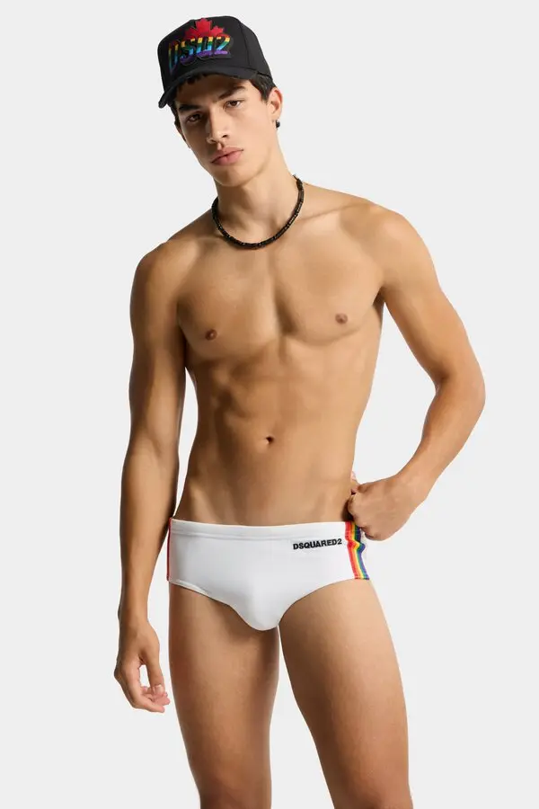 Dsquared2 Swim Briefs With Rainbow Side Stripes