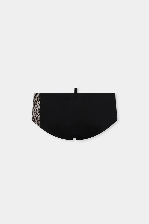 Dsquared2 Logo Swim Briefs With Animal Print Trim