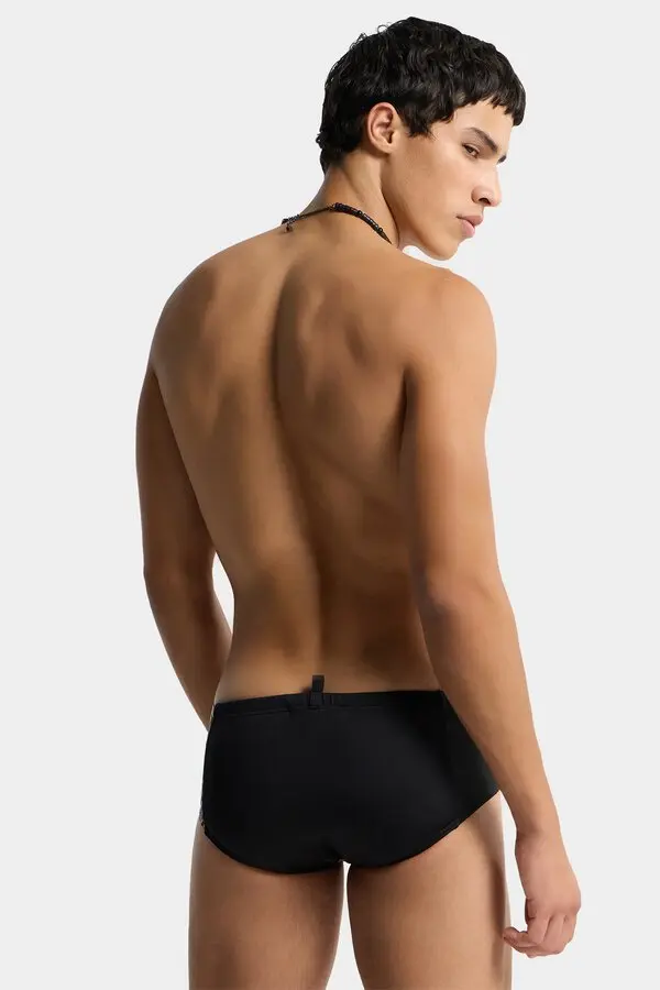 Dsquared2 Logo Swim Briefs With Animal Print Trim