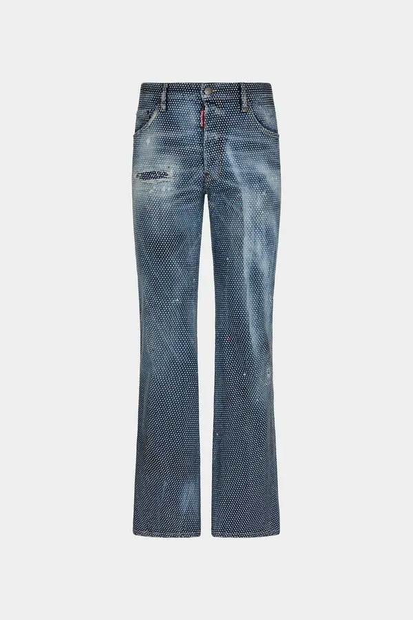 Dsquared2 Hollywood Wash Crystal Embellished Flare Jeans - Blue