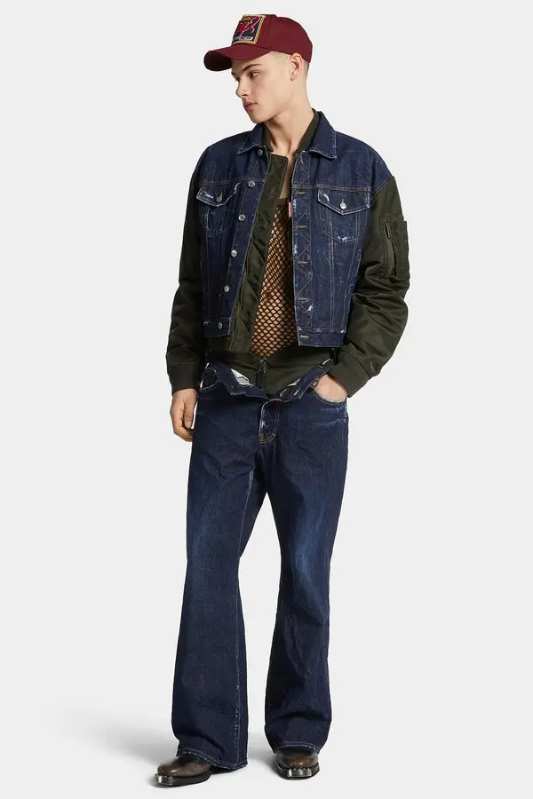 Dsquared2 Dark Wash Loose Fit Jeans With Bomber Insert