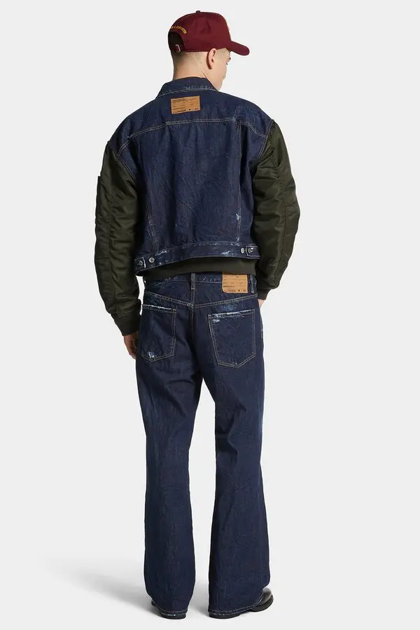 Dsquared2 Dark Wash Loose Fit Jeans With Bomber Insert