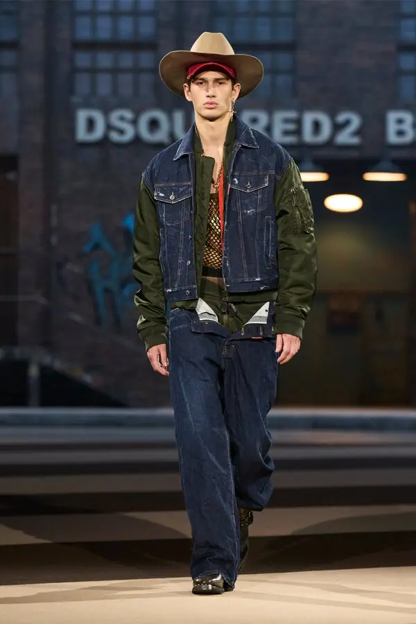 Dsquared2 Dark Wash Loose Fit Jeans With Bomber Insert