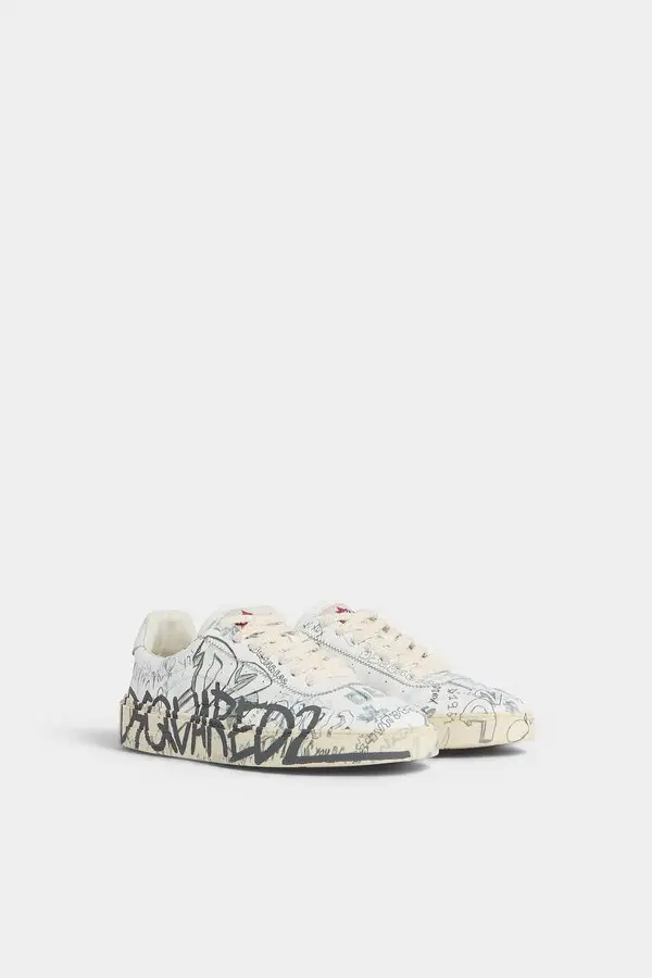 Dsquared2 Calf Leather Graffiti Low Top Sneakers - Fantasy