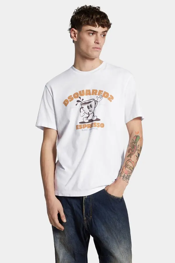 Dsquared2 Regular Fit Espresso Print T-shirt - White
