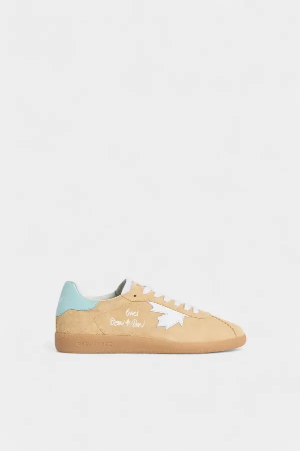 Dsquared2 Low-top Suede And Leather Sneakers With Maple Leaf Motif - Sand