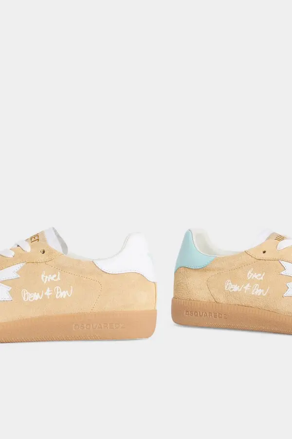 Dsquared2 Low-top Suede And Leather Sneakers With Maple Leaf Motif - Sand