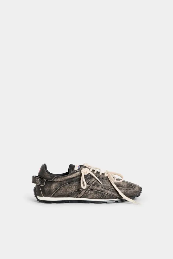 Dsquared2 Distressed Leather Lace-up Sneakers - Black