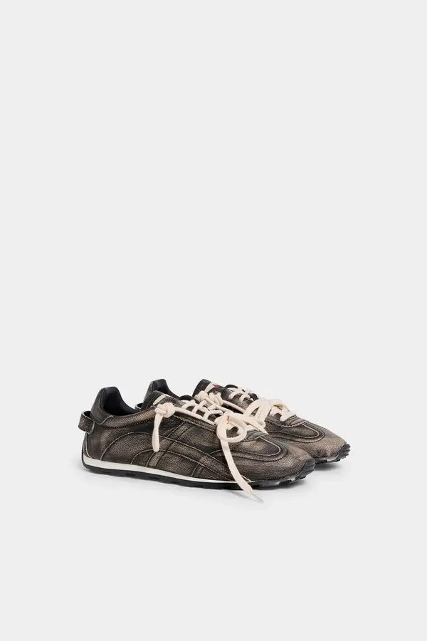 Dsquared2 Distressed Leather Lace-up Sneakers - Black