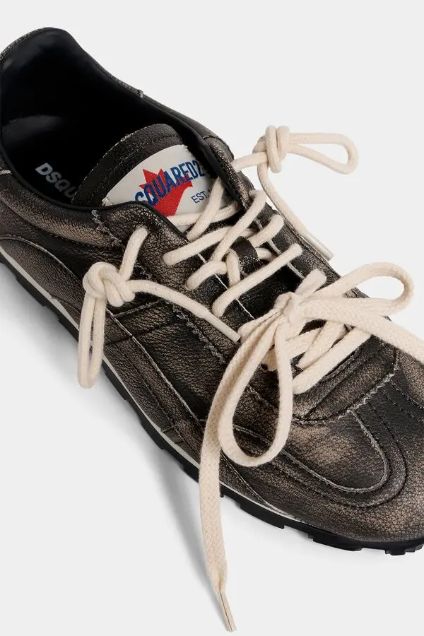 Dsquared2 Distressed Leather Lace-up Sneakers - Black