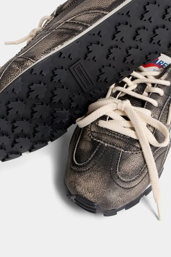 Dsquared2 Distressed Leather Lace-up Sneakers - Black