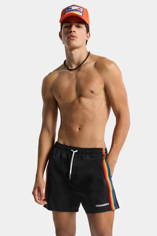 Dsquared2 Mid-cut Swim Boxer With Rainbow Sidebands