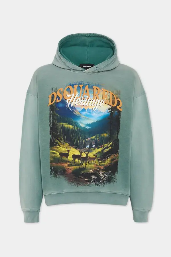 Dsquared2 Relaxed Fit Landscape Print Hoodie - Green