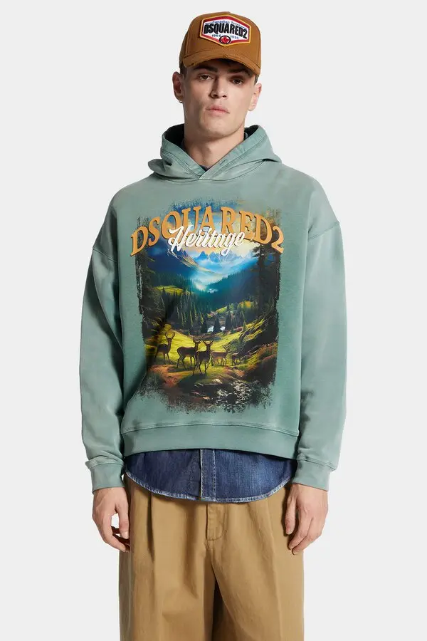Dsquared2 Relaxed Fit Landscape Print Hoodie - Green
