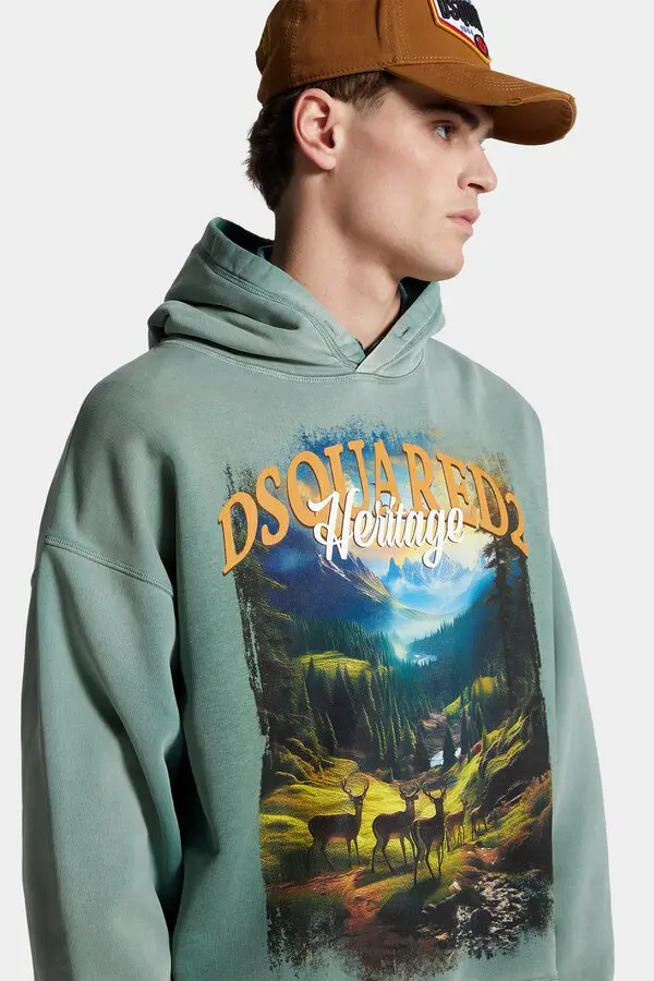 Dsquared2 Relaxed Fit Landscape Print Hoodie - Green