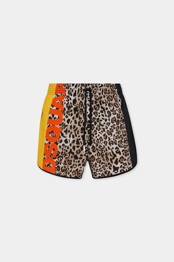 Dsquared2 Leopard Print Swim Shorts With Logo Detail - Beige
