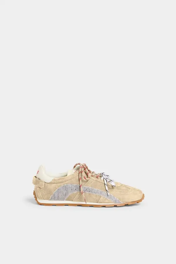 Dsquared2 Suede Lace-up Sneakers With Maple Leaf Outsole - Beige