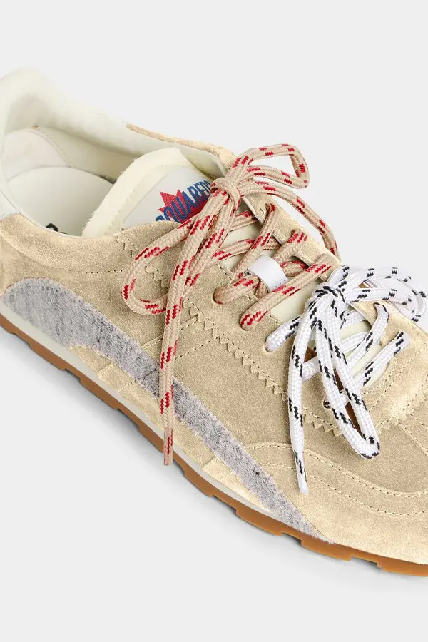 Dsquared2 Suede Lace-up Sneakers With Maple Leaf Outsole - Beige