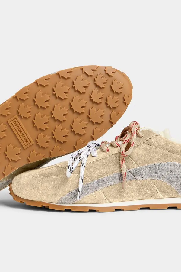 Dsquared2 Suede Lace-up Sneakers With Maple Leaf Outsole - Beige