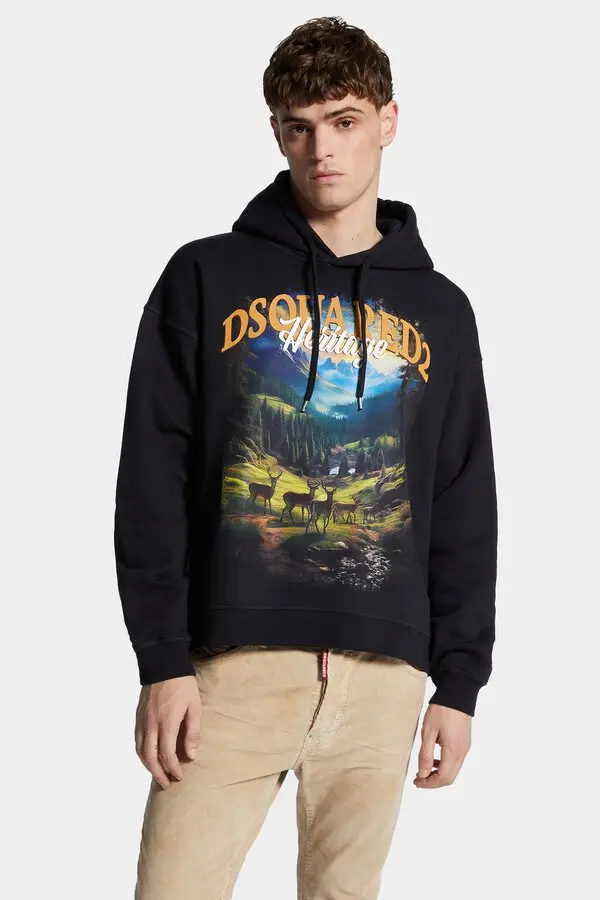 Dsquared2 Relaxed Fit Graphic Hoodie - Black