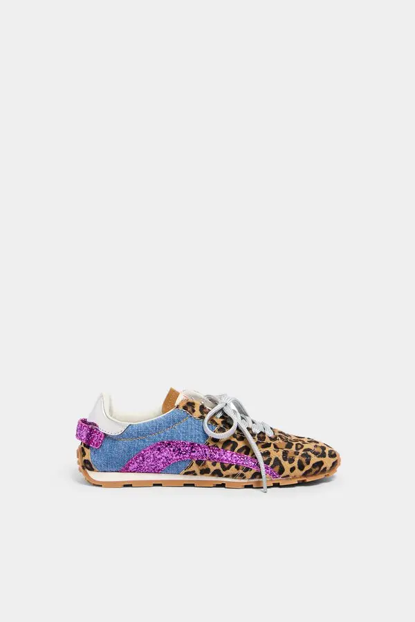 Dsquared2 Wild2" Print And Denim Lace-up Sneakers