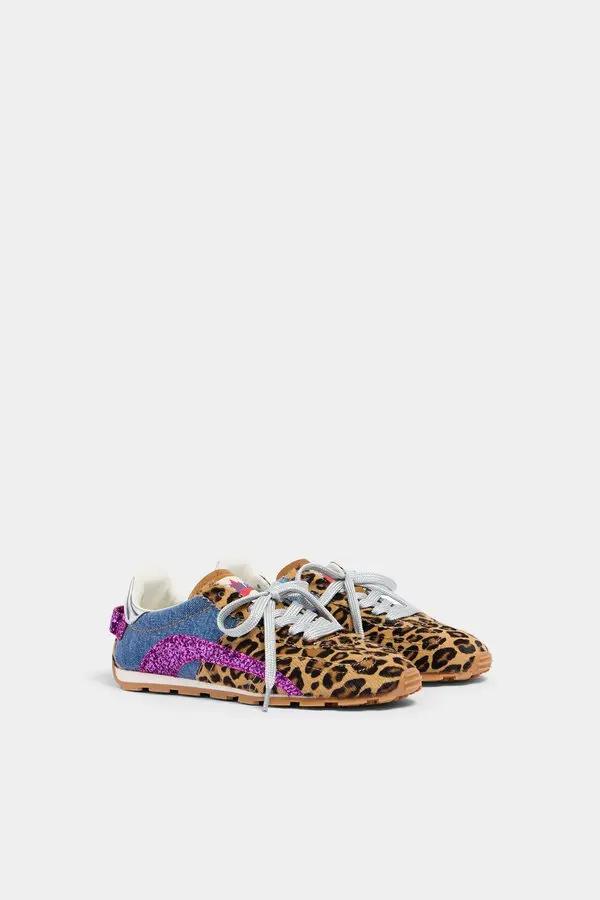 Dsquared2 Wild2" Print And Denim Lace-up Sneakers