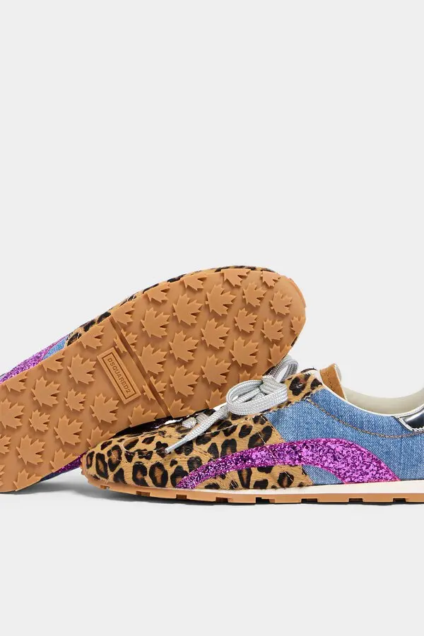 Dsquared2 Wild2" Print And Denim Lace-up Sneakers