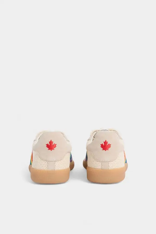 Dsquared2 Suede And Mesh Low-top Sneakers With Rainbow Stripes - White