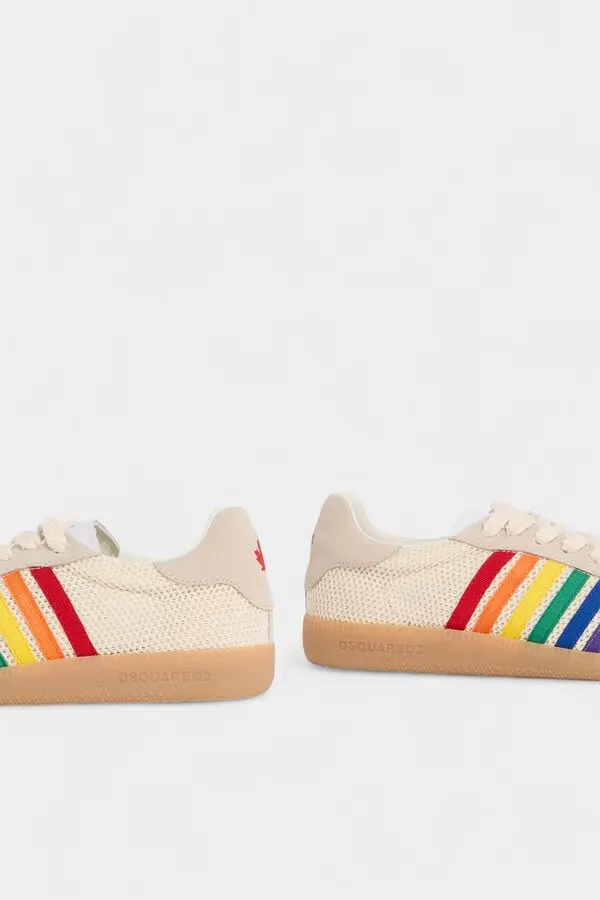 Dsquared2 Suede And Mesh Low-top Sneakers With Rainbow Stripes - White