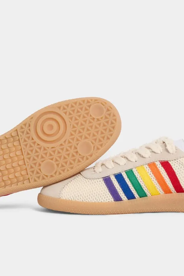 Dsquared2 Suede And Mesh Low-top Sneakers With Rainbow Stripes - White