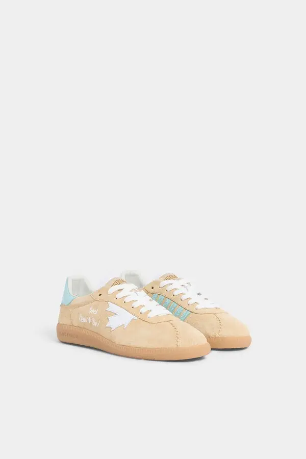 Dsquared2 Suede Sneakers With Maple Leaf Motif - Sand