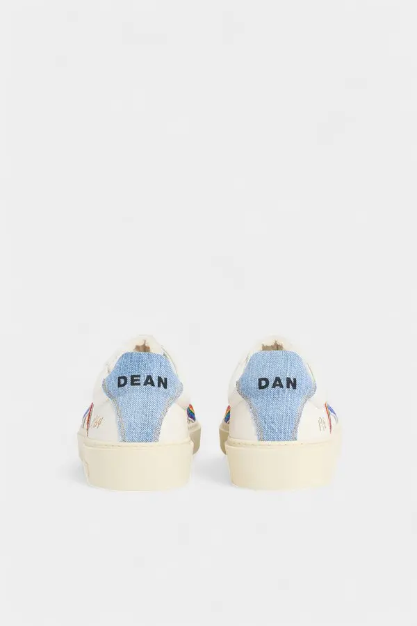 Dsquared2 Perforated Leather And Suede Low-top Sneakers With Sequined Rainbow Detail