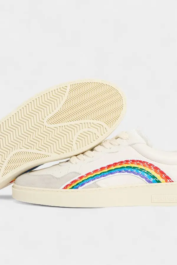 Dsquared2 Perforated Leather And Suede Low-top Sneakers With Sequined Rainbow Detail