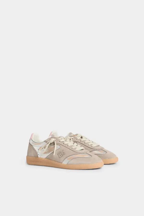 Dsquared2 Suede Low-top Sneakers With Laminated Accents And Metal Logo - Silver