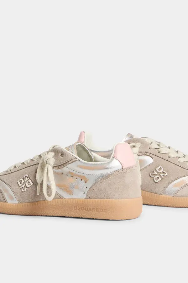 Dsquared2 Suede Low-top Sneakers With Laminated Accents And Metal Logo - Silver