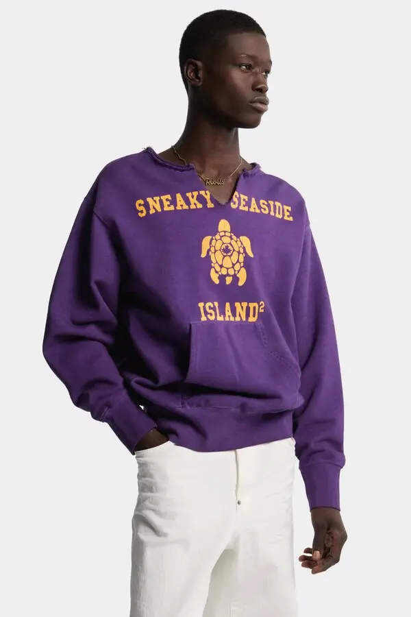 Dsquared2 Vintage Dyed Long & Lean Fit Crewneck Sweatshirt - Purple