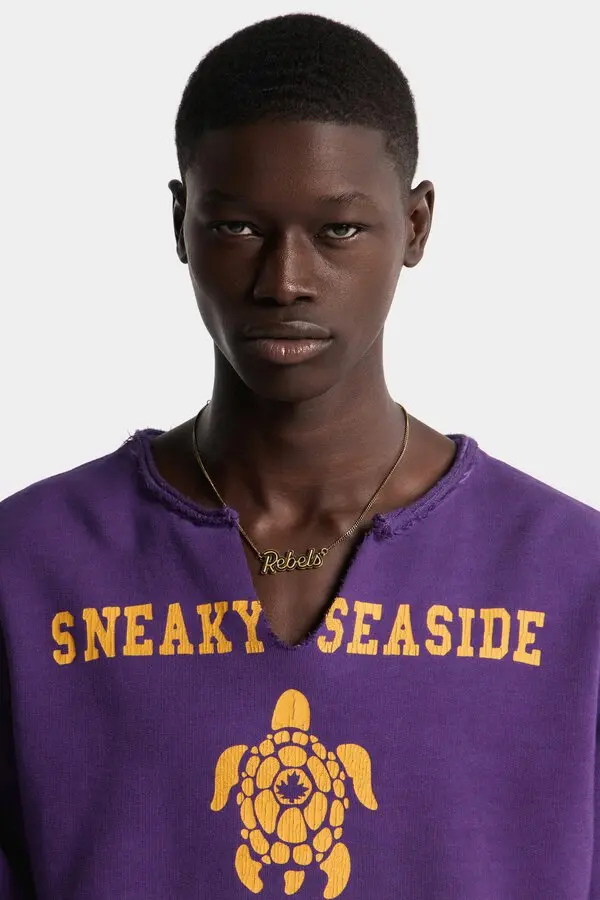 Dsquared2 Vintage Dyed Long & Lean Fit Crewneck Sweatshirt - Purple