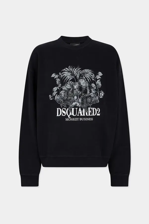 Dsquared2 Monkey Business Relaxed Fit Crewneck Sweatshirt - Black