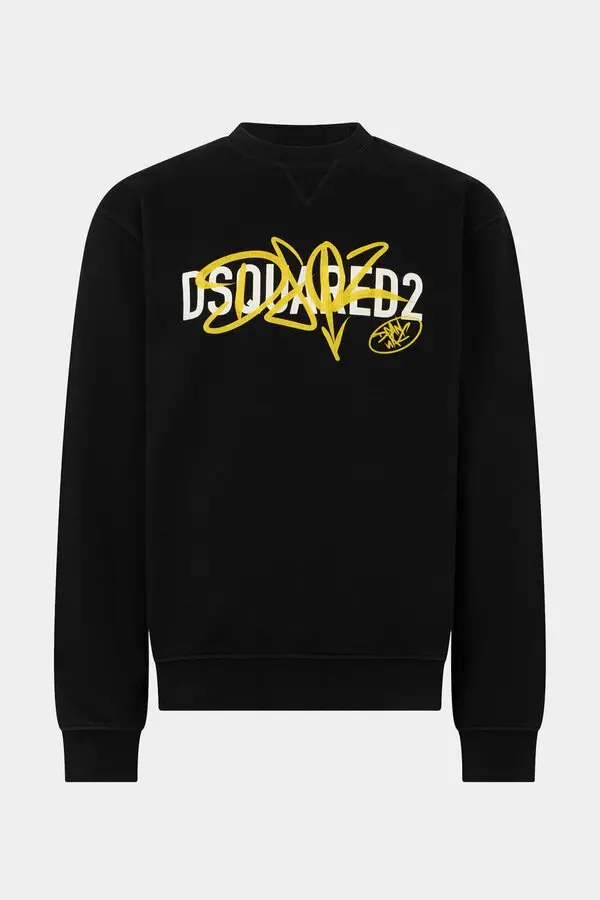 Dsquared2 Graffiti Cool Fit Crewneck Sweatshirt - Black