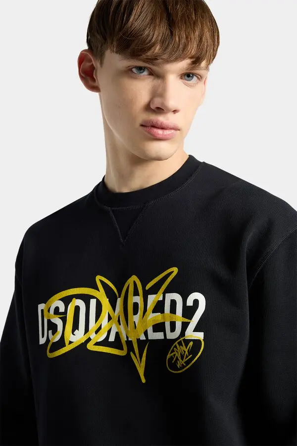 Dsquared2 Graffiti Cool Fit Crewneck Sweatshirt - Black
