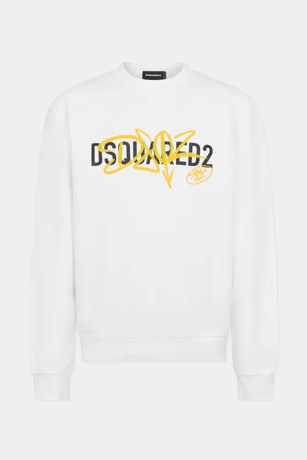 Dsquared2 Graffiti Cool Fit Crewneck Sweatshirt - White