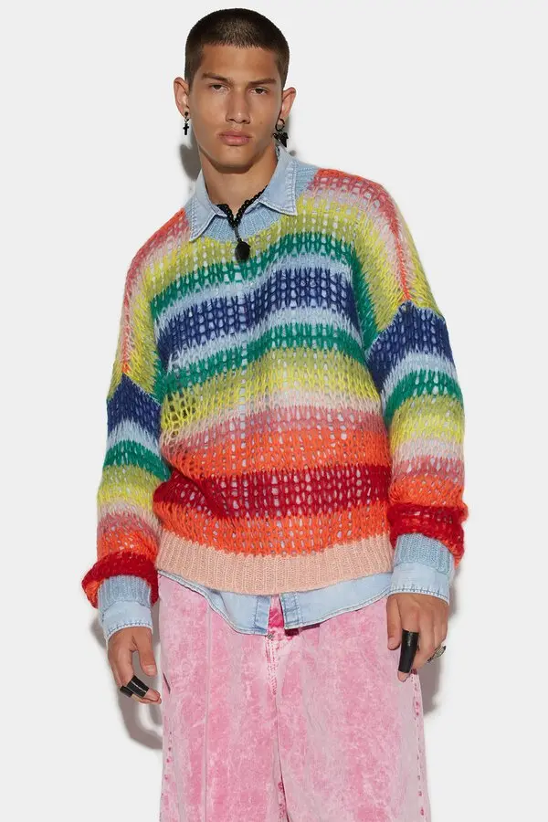 Dsquared2 Multicolor Striped Knit Sweater - Black
