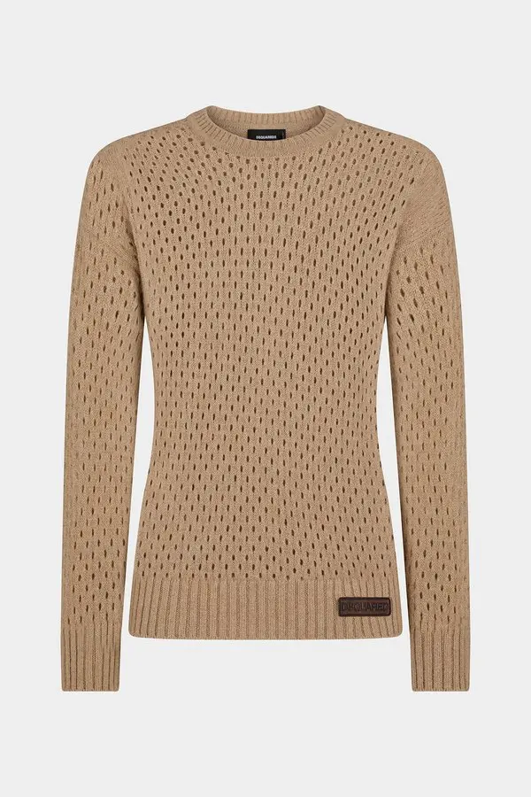 Dsquared2 Openwork Knit Alpaca Wool Crewneck Pullover - Black