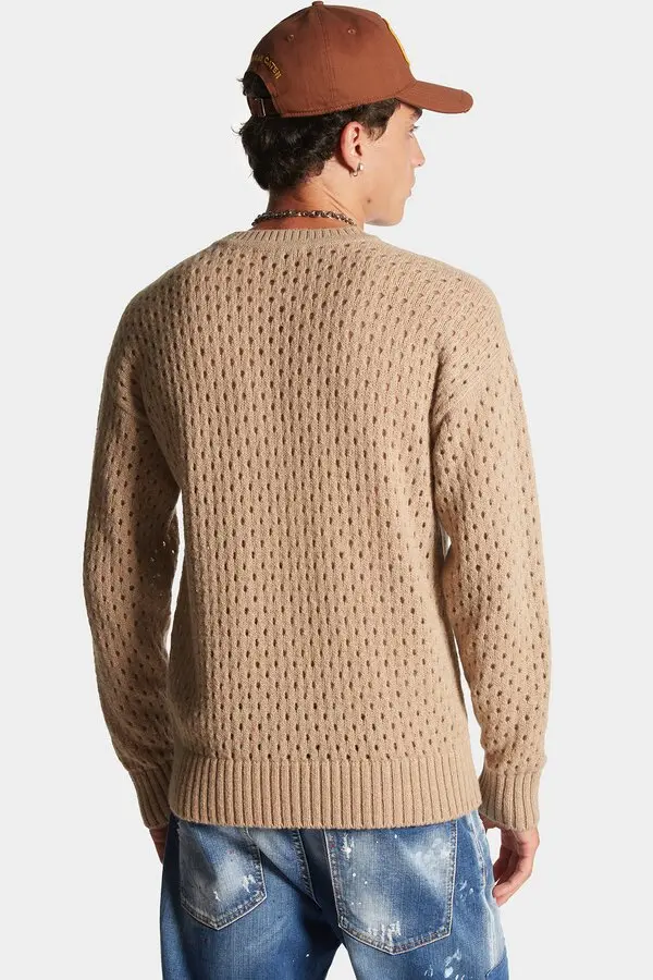 Dsquared2 Openwork Knit Alpaca Wool Crewneck Pullover - Black