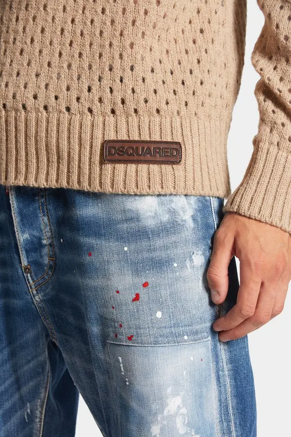 Dsquared2 Openwork Knit Alpaca Wool Crewneck Pullover - Black