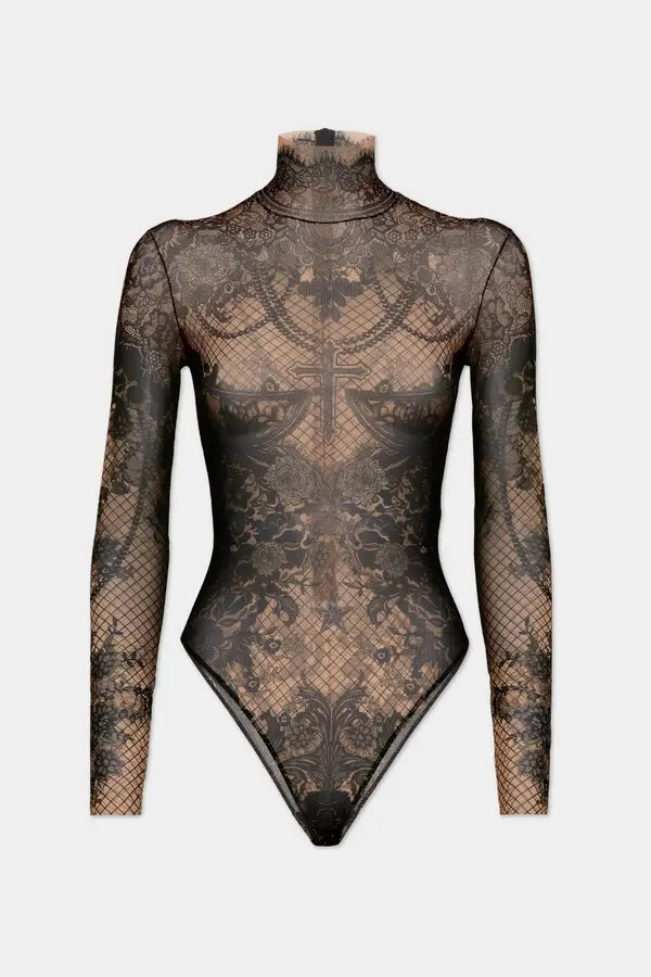 Dsquared2 Tattoo Print High-neck Bodysuit - Black