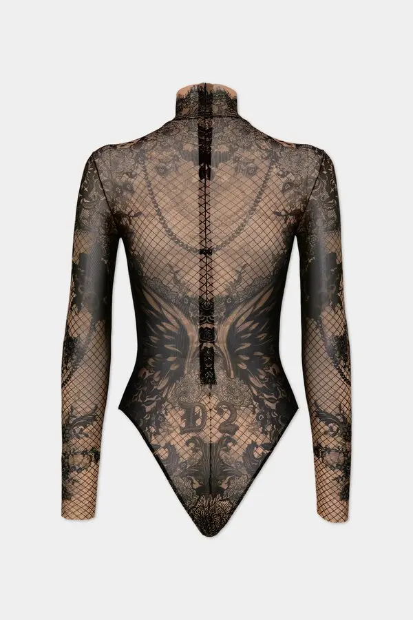 Dsquared2 Tattoo Print High-neck Bodysuit