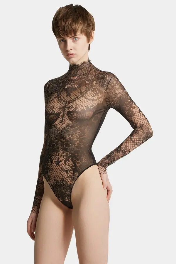 Dsquared2 Tattoo Print High-neck Bodysuit