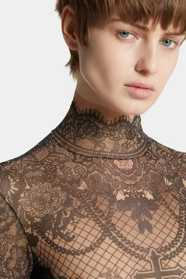 Dsquared2 Tattoo Print High-neck Bodysuit